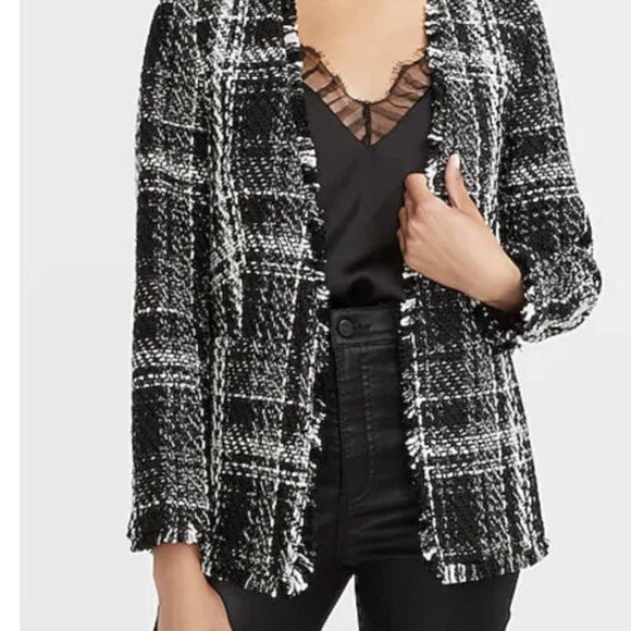 Express | Jackets & Coats | Express Tweed Plaid Jacket Cardigan Black ...